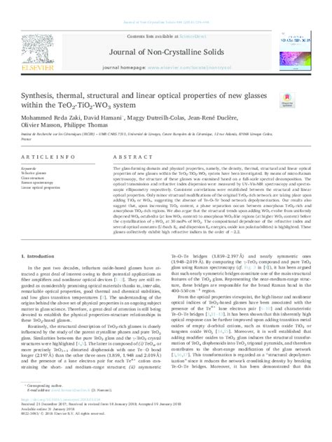 Pdf Synthesis Thermal Structural And Linear Optical Properties Of New Glasses Within The