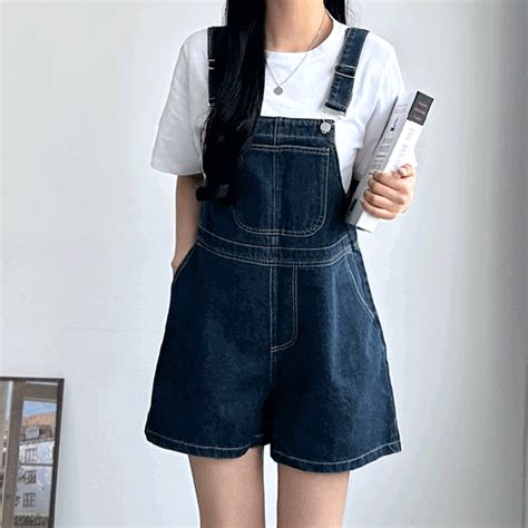 꾸안꾸끈조절가능 캐주얼 데일리 데님 멜빵 청 반바지 점프수트 팬츠 에이블리