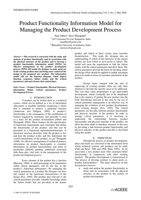 PDF Product Functionality Information Model For Managing The Product Development Process