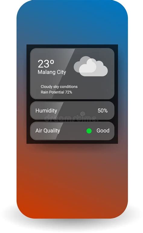 Weather App Widget Design With Temperature Humidity And Air Quality Indicators Stock Vector