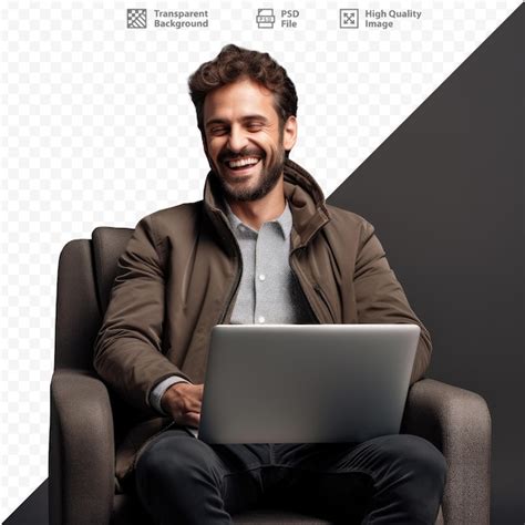 Un Homme Est Assis Sur Une Chaise Avec Un Ordinateur Portable Sur Ses