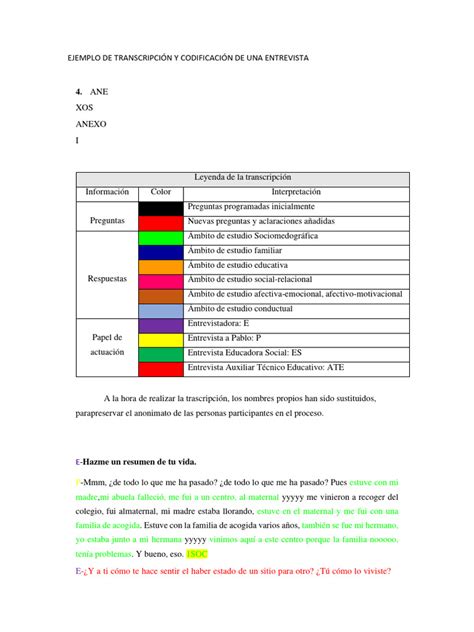 22 23 Ejemplo De Transcripción Y Codificación De Una Entrevista Pdf