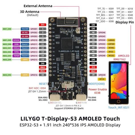 Lilygo T Display S3 Amoled Esp32 S3 With 191 Inch Amoled Display And Touchscreen Soldered