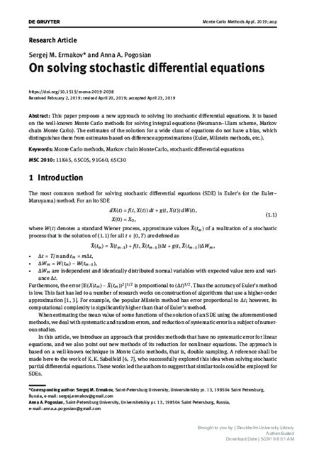 Pdf On Solving Stochastic Differential Equations Anna Pogosian