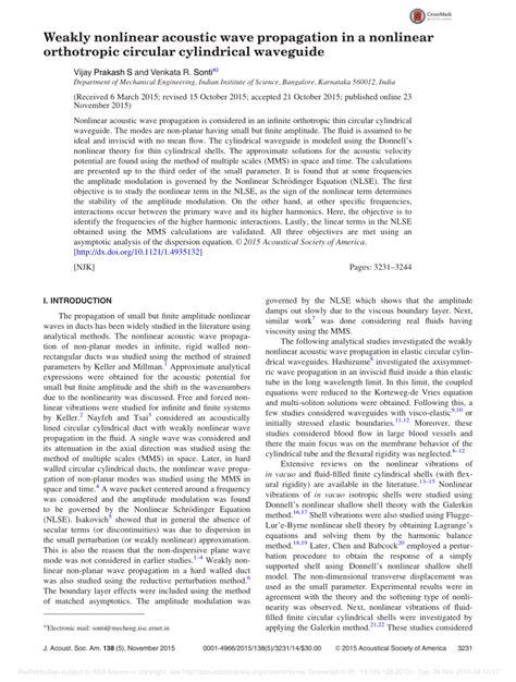 Pdf Weakly Nonlinear Acoustic Wave Propagation In A Nonlinear Orthotropic Circular Cylindrical