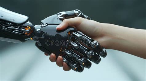 Ai Robot Handshake A Human Hand Digital And Human Interaction In The