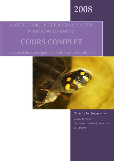 Algorithmique Et Programmation Pour Non‐matheux Cours Complet Avec Exercices Corrigés Et