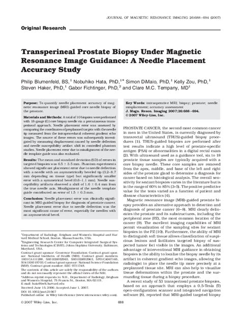 Pdf Transperineal Prostate Biopsy Under Magnetic Resonance Image Guidance A Needle Placement