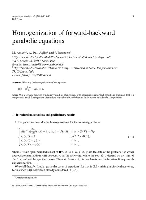Pdf Homogenization Of Forward Backward Parabolic Equations
