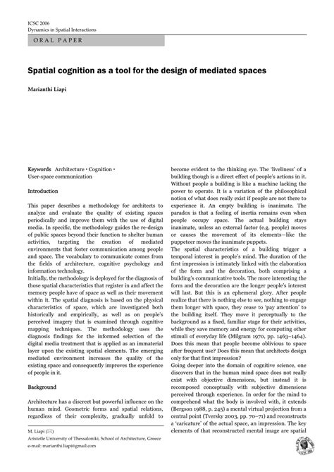 PDF Spatial Cognition As A Tool For The Design Of Mediated Spaces