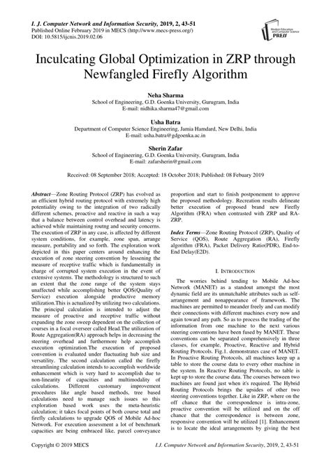 Pdf Inculcating Global Optimization In Zrp Through Newfangled Firefly Algorithm