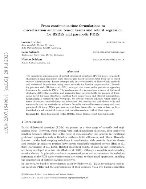 Pdf From Continuous Time Formulations To Discretization Schemes Tensor Trains And Robust