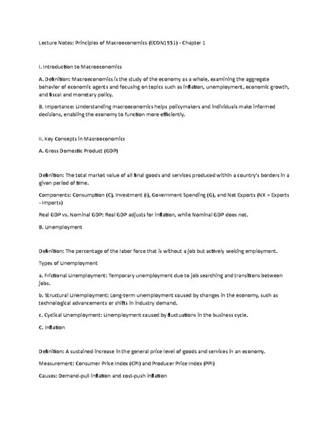 Macro Chapter 1 Lecture Notes Principles Of Macroeconomics ECON1951 Chapter 1 I