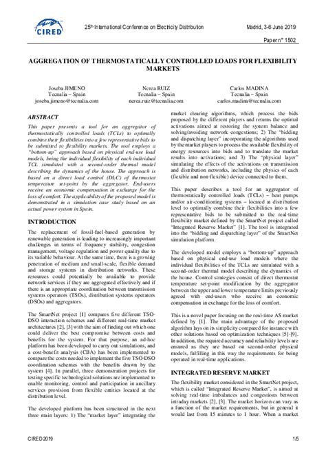 Pdf Aggregation Of Thermostatically Controlled Loads For Flexibility Markets