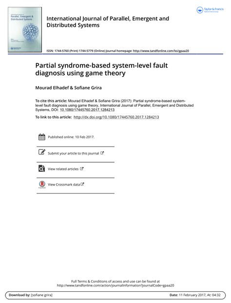 pdf partial syndrome based system level fault diagnosis using game theory