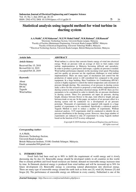 Pdf Statistical Analysis Using Taguchi Method For Wind Turbine In