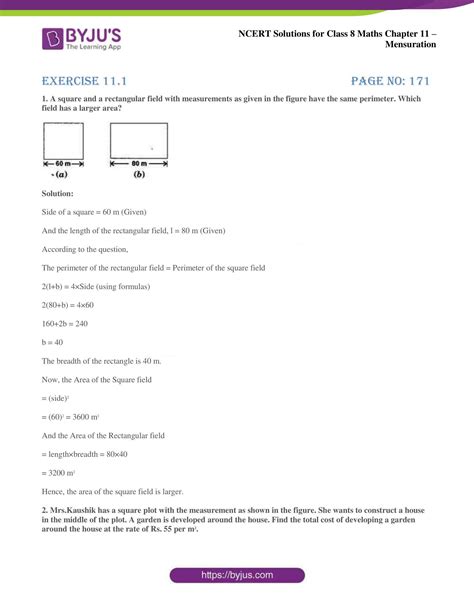 Ncert Solutions For Class 8 Maths Exercise 11 1 Chapter 11 Mensuration