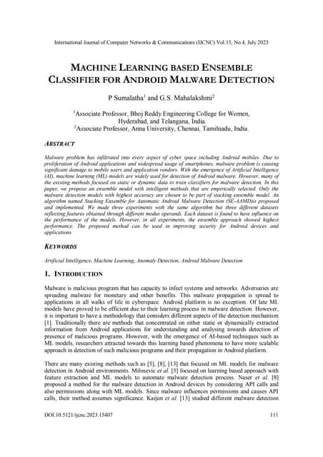 Machine Learning Based Ensemble Classifier For Android Malware