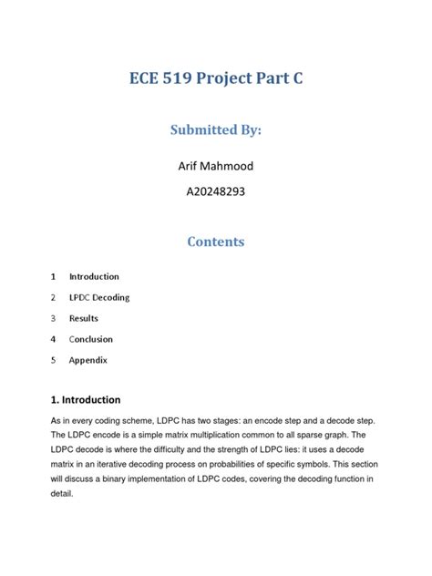 An Introduction To Low Density Parity Check Codes Matlab Implementation Pdf Low Density