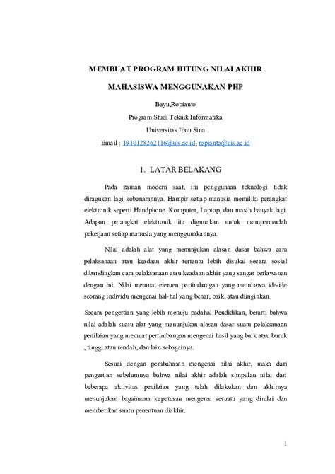 Pdf Membuat Program Hitung Nilai Akhir Mahasiswa Menggunakan Php