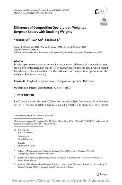 Difference Of Composition Operators On Weighted Bergman Spaces With Doubling Weights Request Pdf