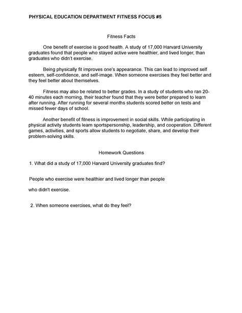 Ff 5 Fitness Facts Pe Assignments Physical Education Department