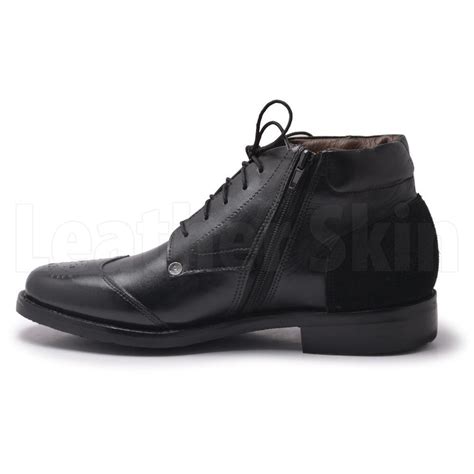 Men Black Zipper Genuine Leather Boots Leather Skin Shop