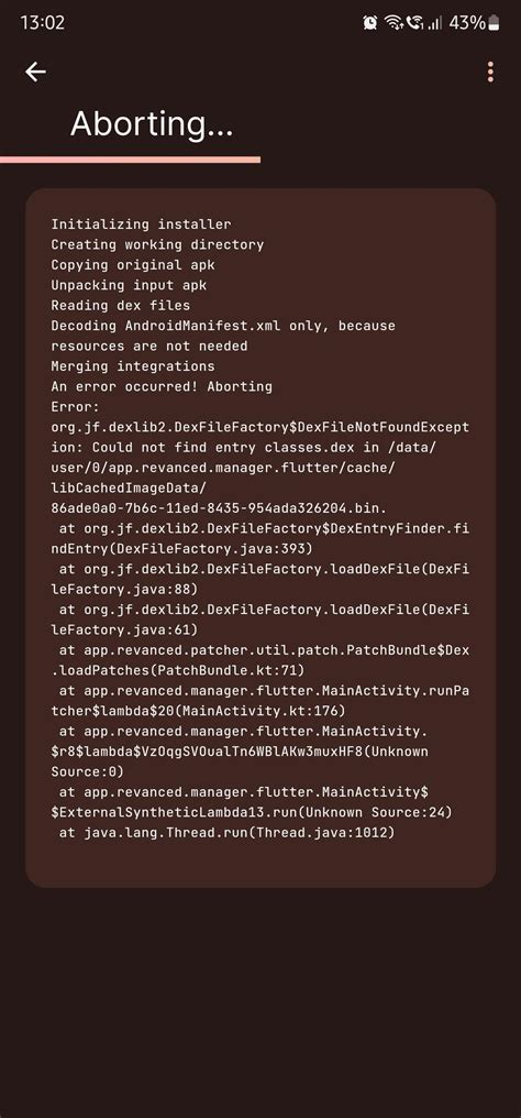 revanced manager patching error on v0 0 48 r revancedapp