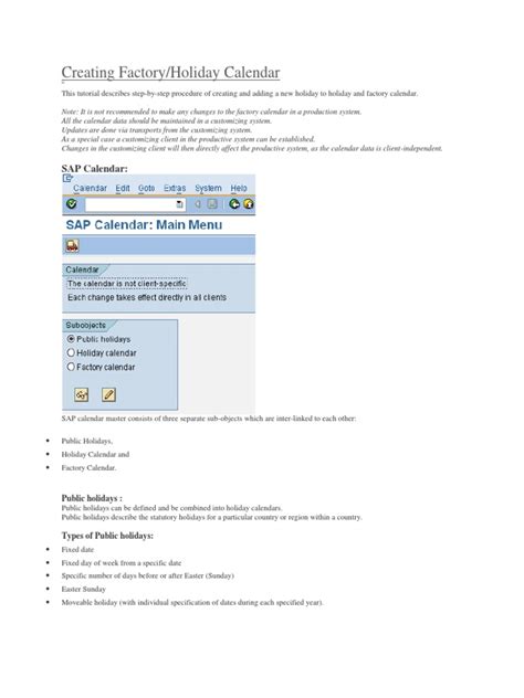 Factory Calendar In Sap Pdf Workweek And Weekend Holidays