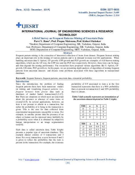 Pdf A Brief Survey On Frequent Patterns Mining Of Uncertain Data