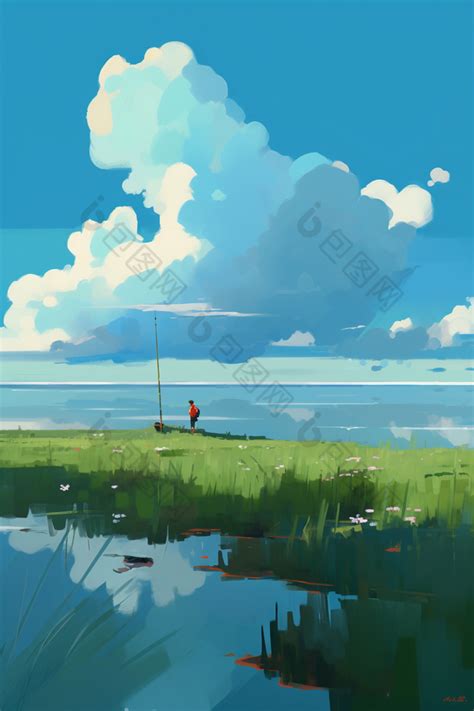 旷野草原晴朗夏日插画图片 包图网