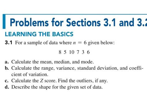 Solved 3 1 For A Sample Of Data Where N 6 Given Below 8 5 Chegg Com