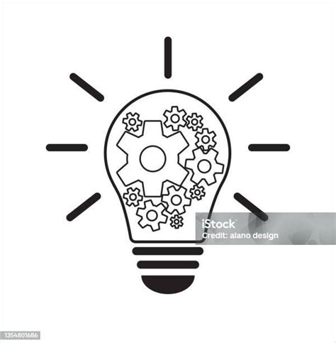 흰색 배경에 전구 와 기어 아이디어 아이콘 창의적인 아이디어와 영감 개념 벡터 Eps10 0명에 대한 스톡 벡터 아트 및 기타
