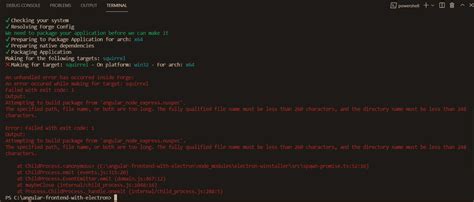 Angular Electron Forge Make Failing Due To Too Many Characters