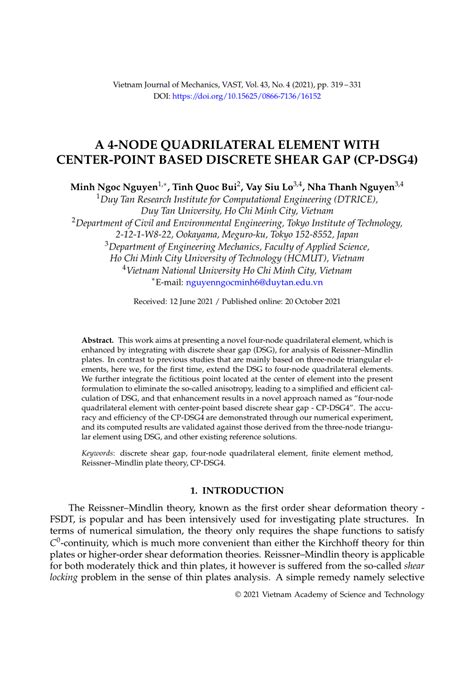 Pdf A 4 Node Quadrilateral Element With Center Point Based Discrete