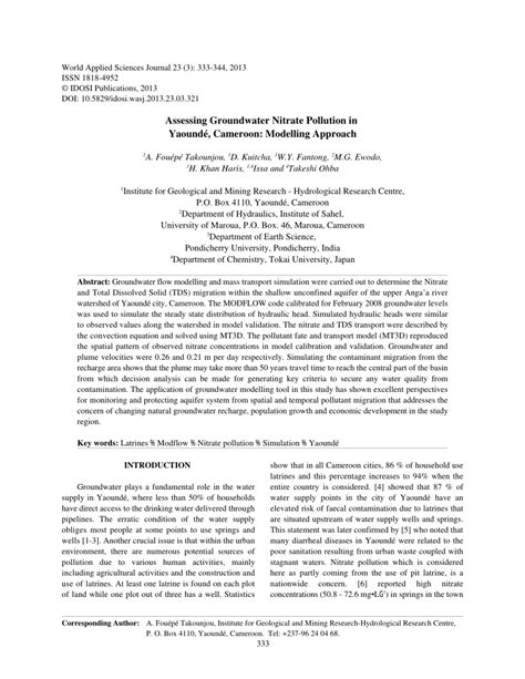 Pdf Assessing Groundwater Nitrate Pollution In Yaoundé Cameroon Modelling Approach