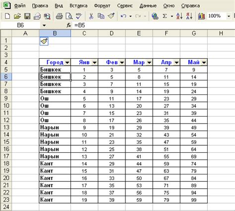 Заполнение пустых ячеек в списке Excel
