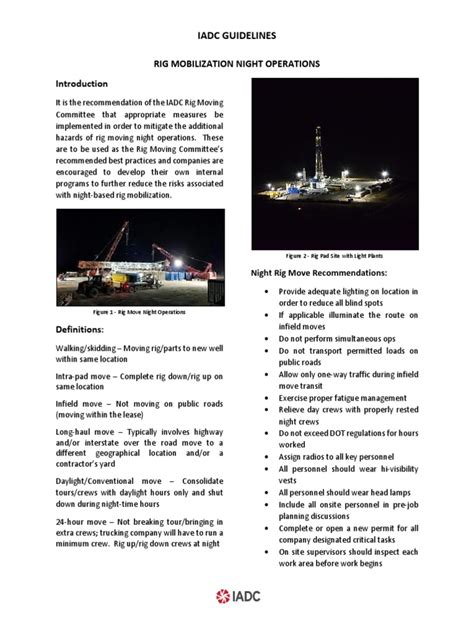 Iadc Guidelines Rig Mobilization Night Operations Pdf Road Truck Driver