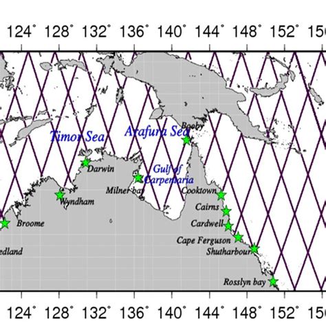 Locations Of Tide Gauges Green Stars And Distribution Of Satellite