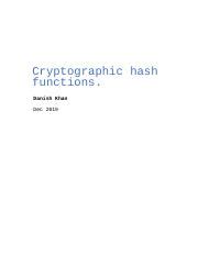 Lab A Docx Cryptographic Hash Functions Danish Khan Dec Cryptographic Hash Functions