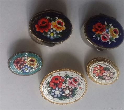 Винтаж Винтаж Микромазаика три броши две таблетницы в интернет магазине на Ярмарке Мастеров