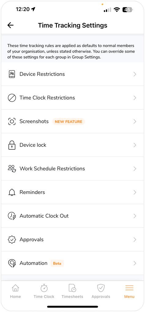 Configuring Your Time Tracking Policy Mobile App