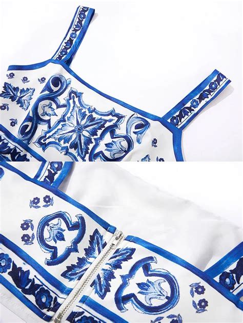 Jamerary Summer Runway Blue And White Porcelain Two Piece Set Women Fl