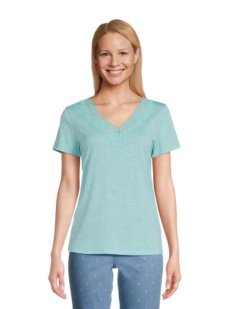 Realsize Womens Lace V Neck Tee With Short Sleeves Sizes Xs Xxxl