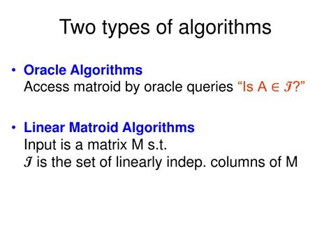 Ppt Weighted Linear Matroid Intersection An Algebraic Optimization Algorithm Powerpoint