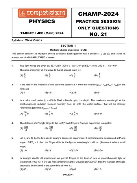 21 Wave Optics Pdf Wavelength Refractive Index