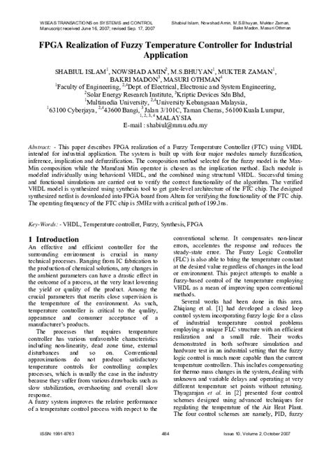 Pdf Fpga Realization Of Fuzzy Temperature Controller For Industrial Application