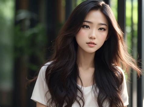 Premium Ai Image Young Asian Woman Long Hair With Natural Makeup On