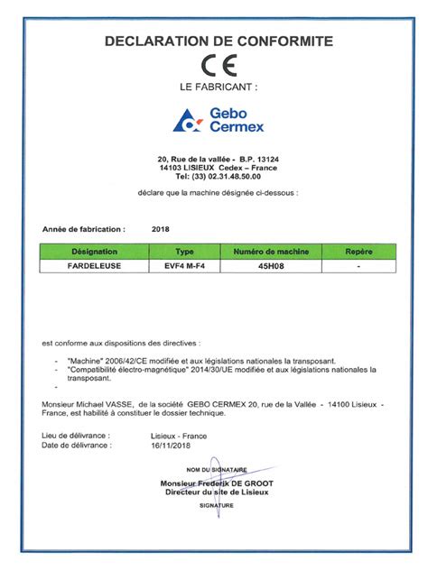Declaration Ce De Conformite 45h08 Pdf