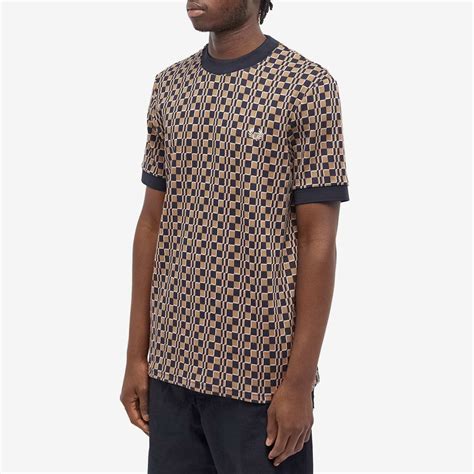 Fred Perry Mens Glitch Chequerboard T Shirt In Shaded Stonenavy Fred